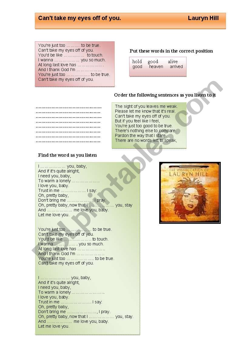 Can´t take my eyes off of you_ SONG - ESL worksheet by fcruanes