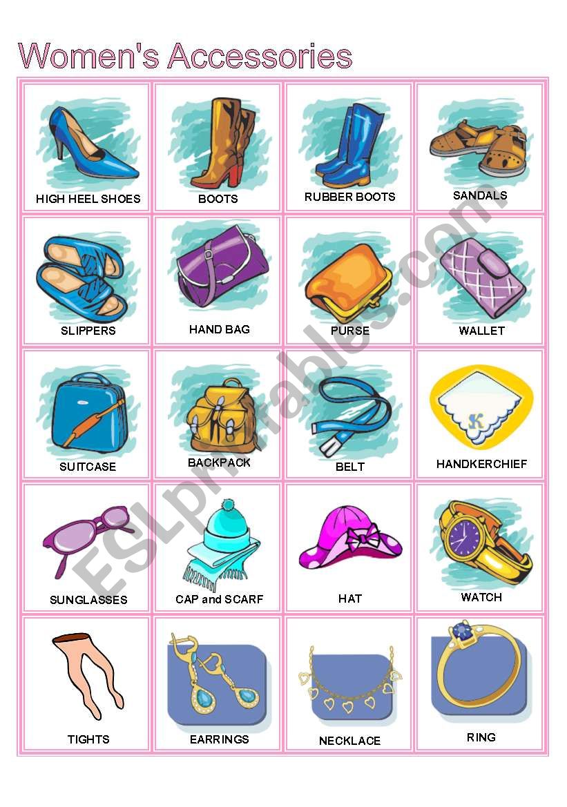 Women´s Accessories Pictionary (Part A) - ESL worksheet by fede117