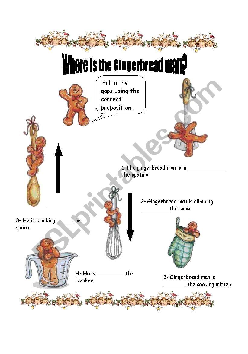 WhereÂ´s the gingerbread man? Prepositions 2 - ESL worksheet by laura ...