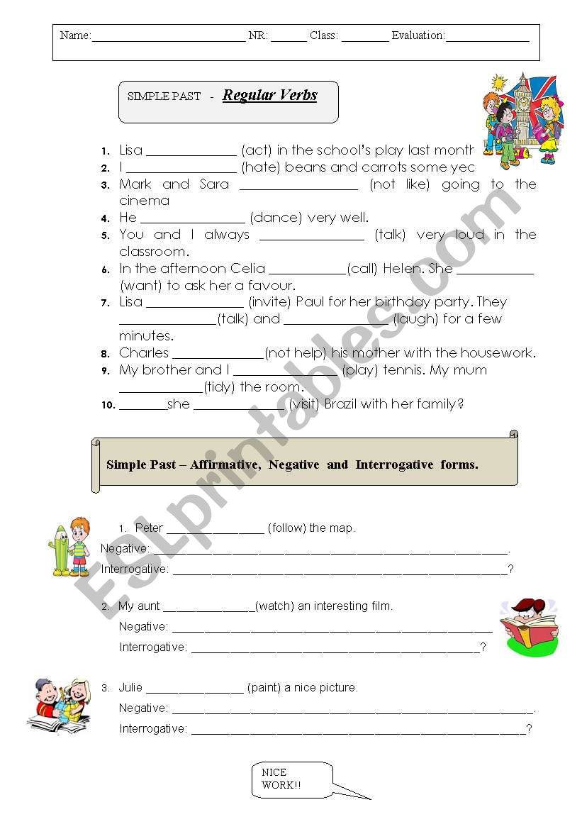 Simple Past regular Verbs ESL Worksheet By TSTF