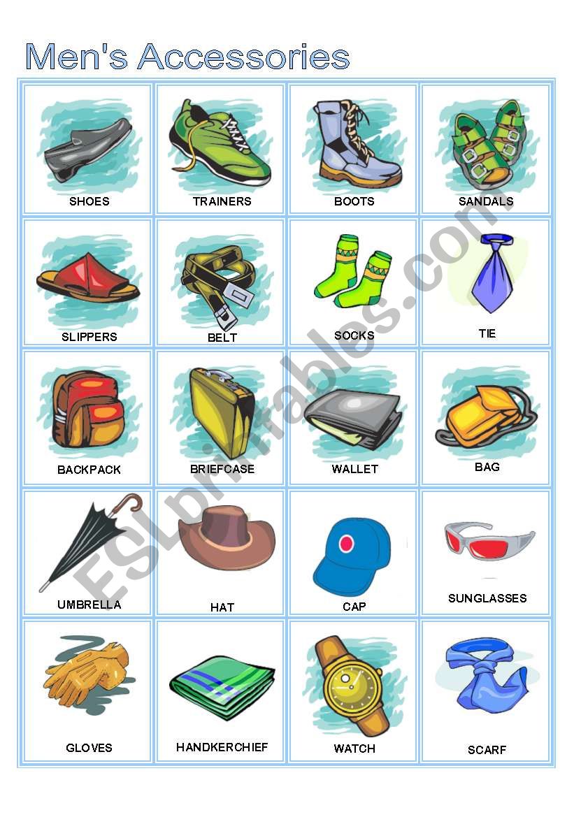 Men´s Accessories Pictionary (Part A) - ESL worksheet by fede117
