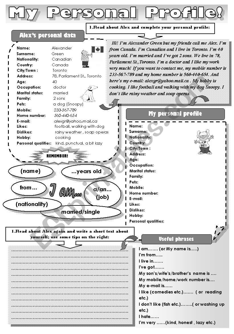 MY PERSONAL PROFILE Writing And Speaking About Yourself for Adult 