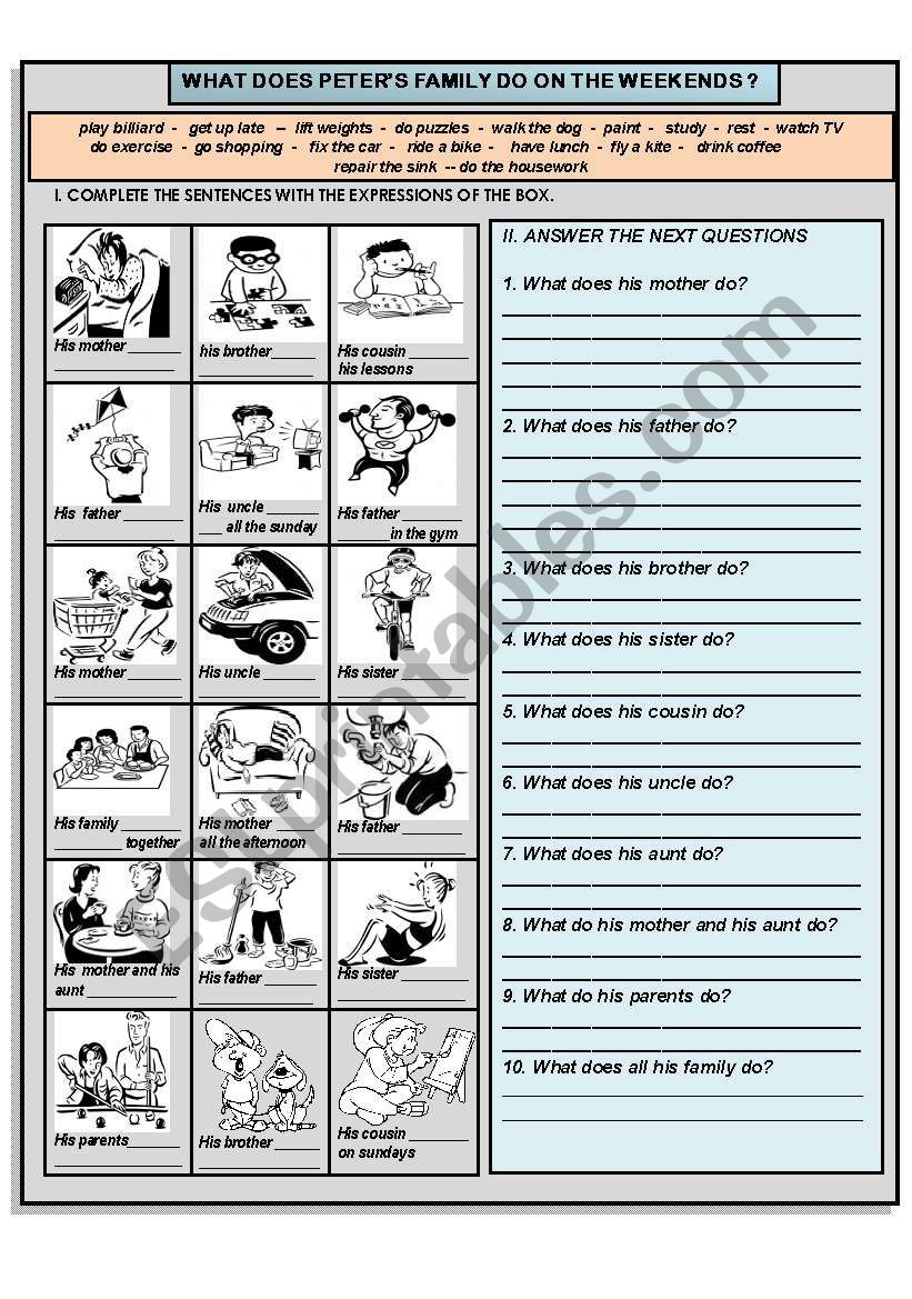 WHAT DOES PETER´S FAMILY DO ON THE WEEKENDS? - ESL worksheet by pete