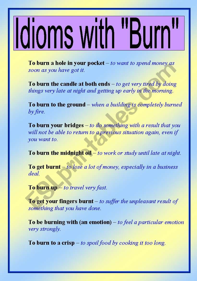 Idioms with ´Burn´ - ESL worksheet by sorokaira