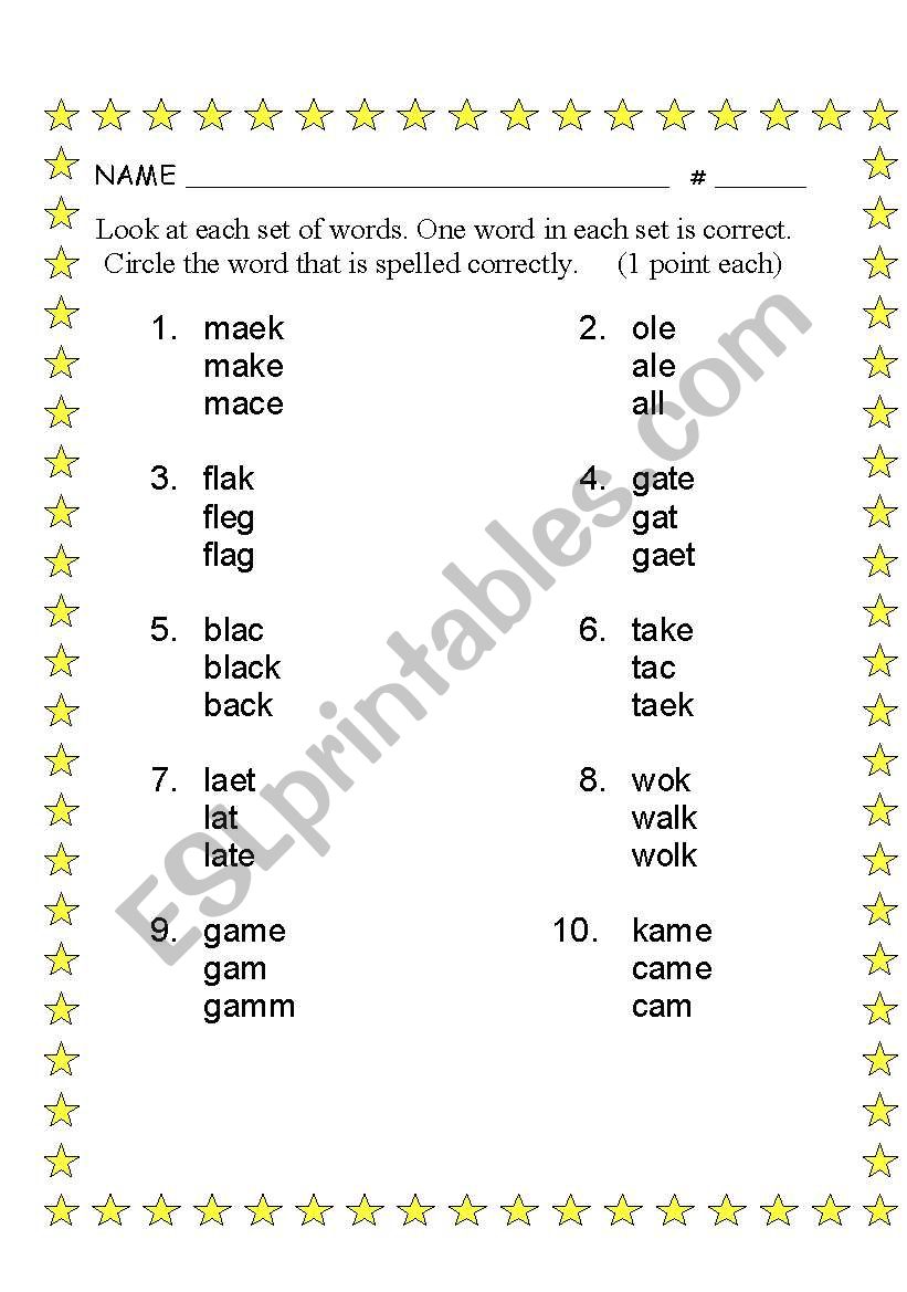 English worksheets: Kate´s Game Spelling Test