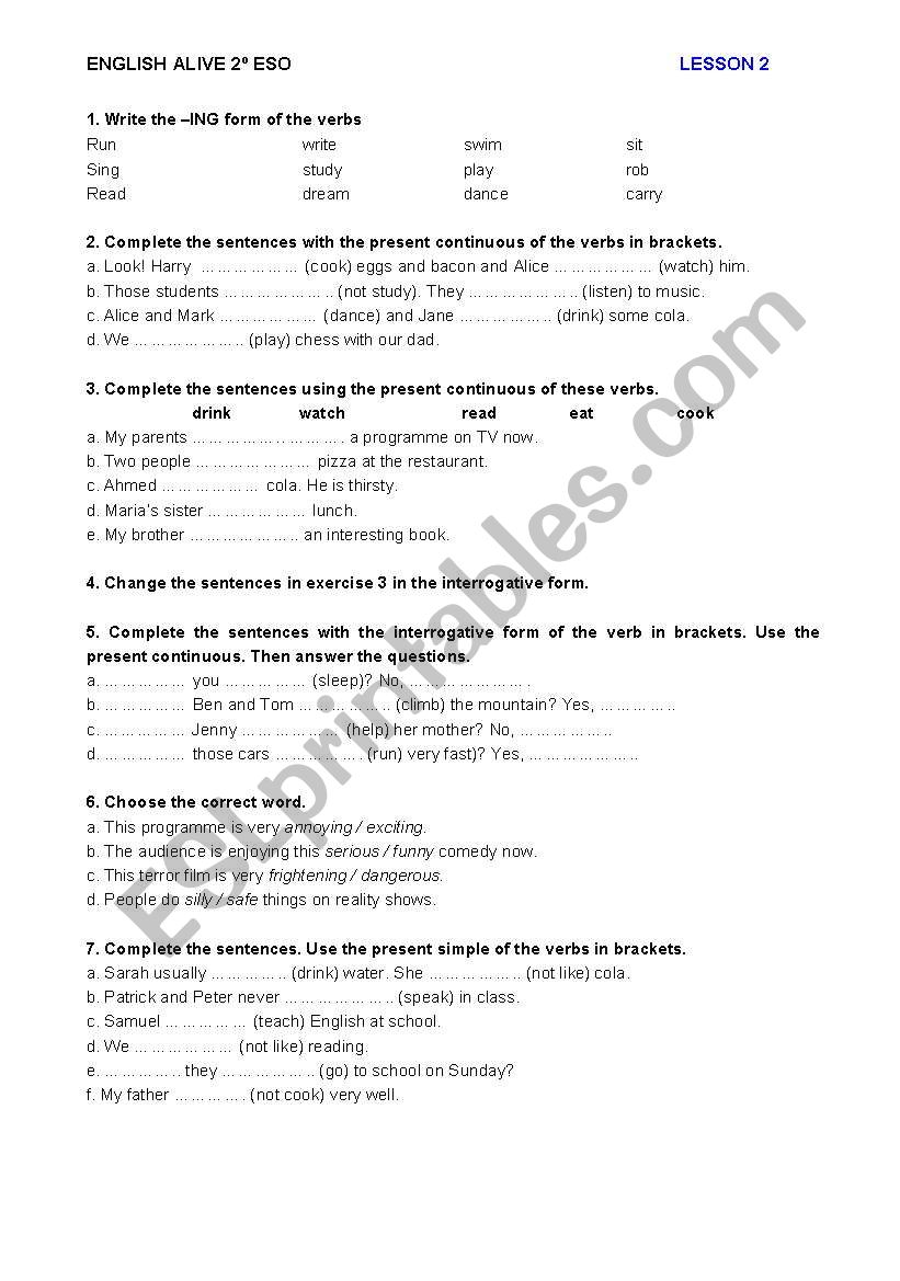 ENGLISH ALIVE 2º ESO - PRACTICE TEST - UNIT 2 - ESL worksheet by stella_bc5