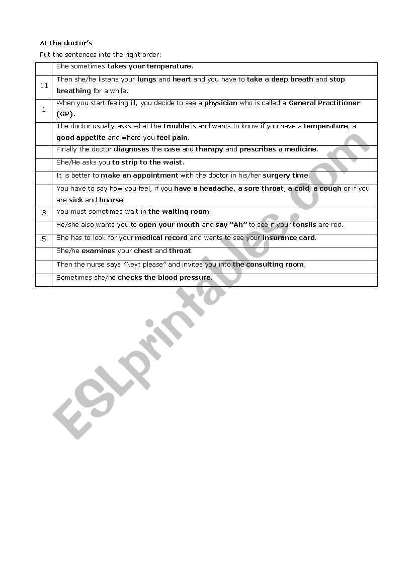 English worksheets: At the doctor´s