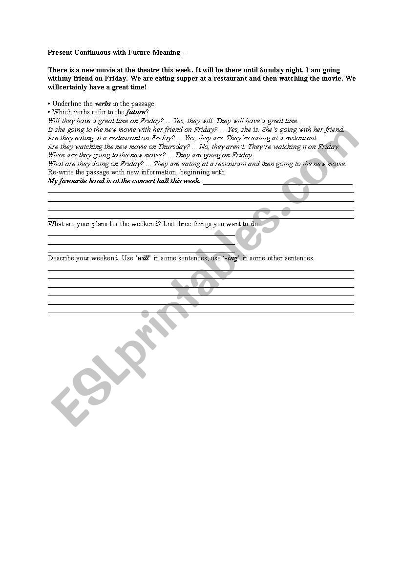 English Worksheets Present Continuous With Future Meaning