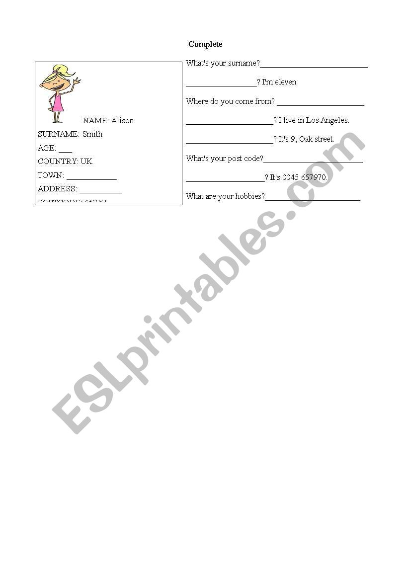 English worksheets: What´s your address What´s your telephone number
