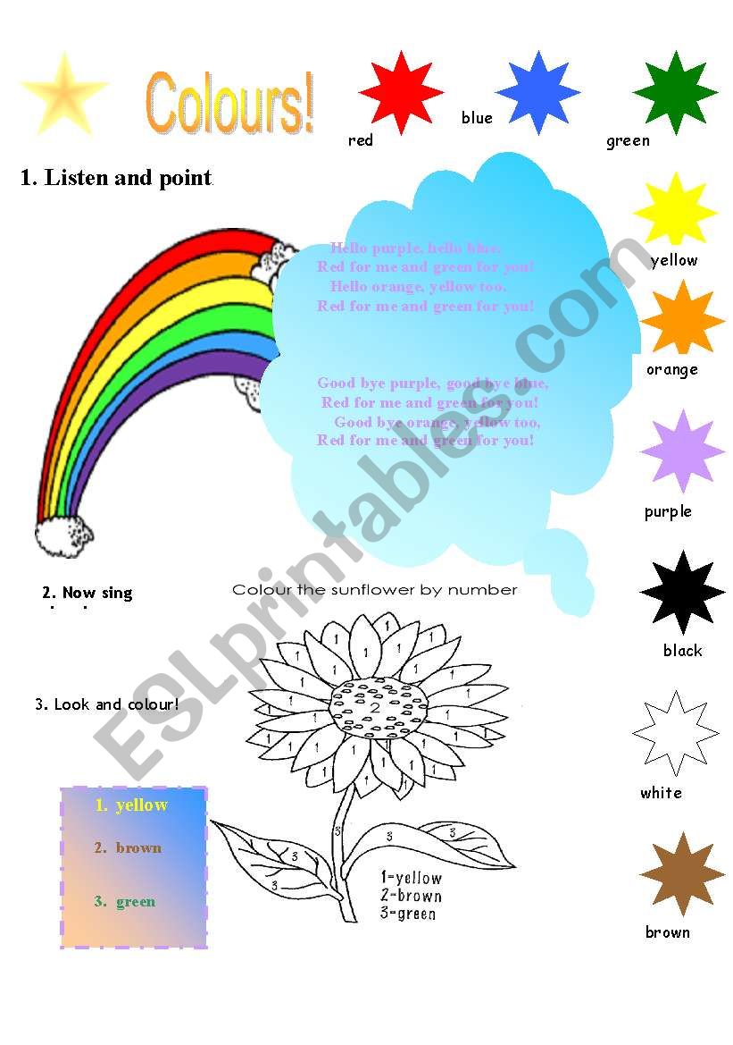 Colours: Let´s sing and learn! - ESL worksheet by Elishor