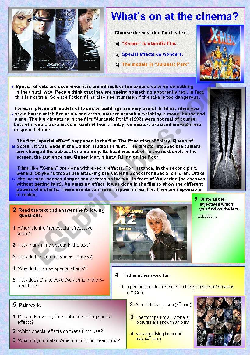 What´s on at the cinema? - ESL worksheet by Str84ward