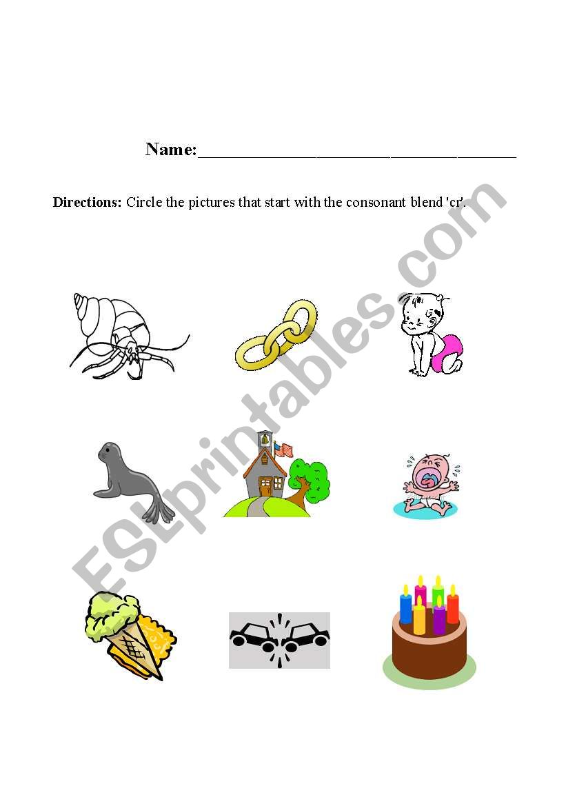 English worksheets: ´cr´ consonant blend worksheet
