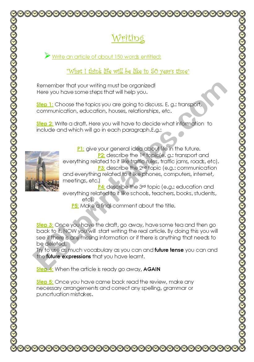 Writing: LIFE IN 50 YEARS´ TIME - ESL worksheet by Shani77a