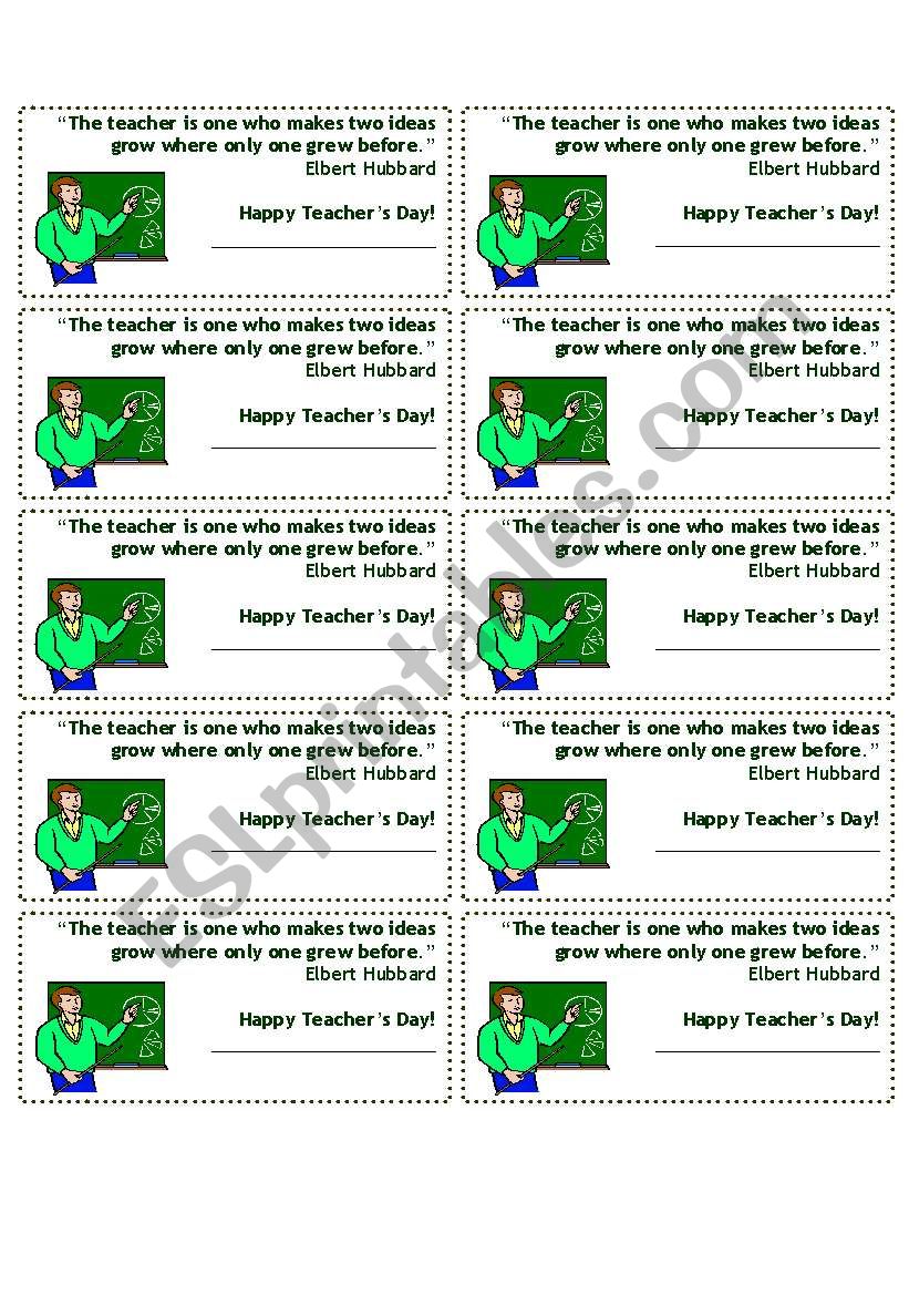 Teachers´ Day printable cards - ESL worksheet by alemaciel