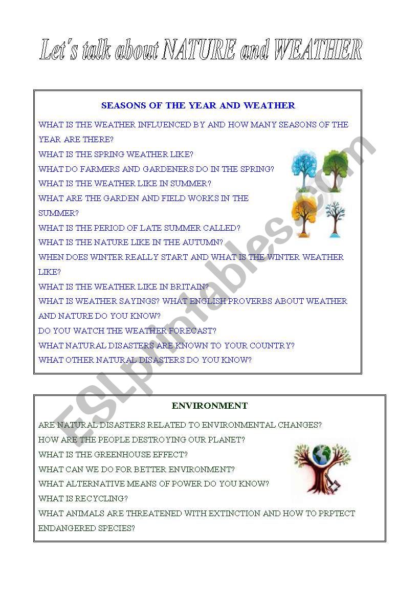 Let´s talk about NATURE and WEATHER - ESL worksheet by ivuspan