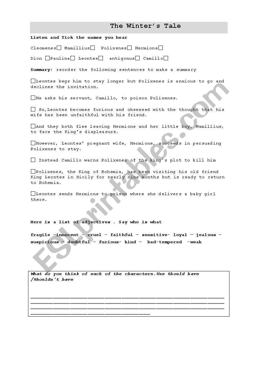 the winter´s tale - ESL worksheet by daddou