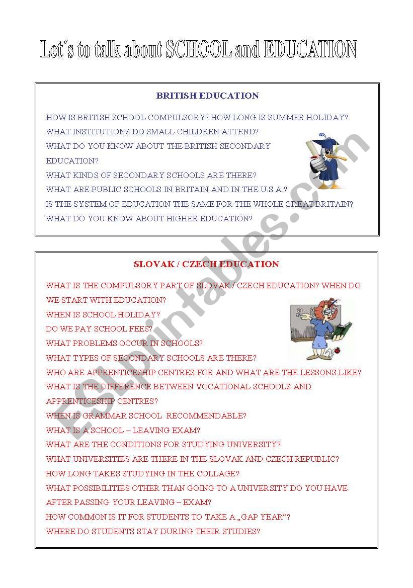 Let´s to talk about SCHOOL and EDUCATION - ESL worksheet by ivuspan