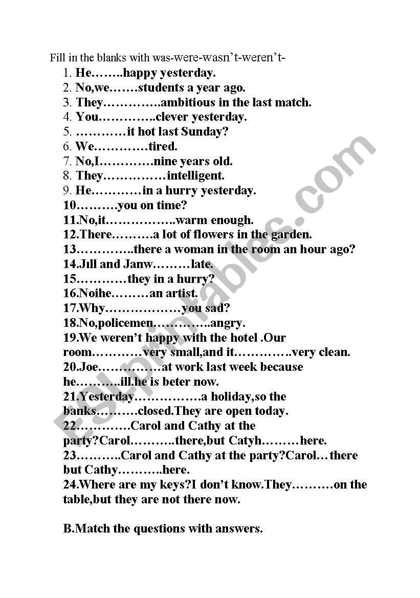 Past form of ´to be´.(was-were) - ESL worksheet by snowymountain