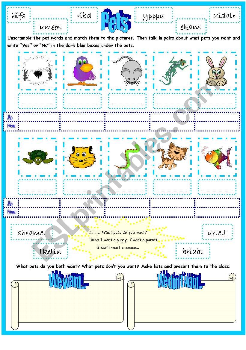 Pets with I want,,,, I don´t want..., We want..., We don´t want ...