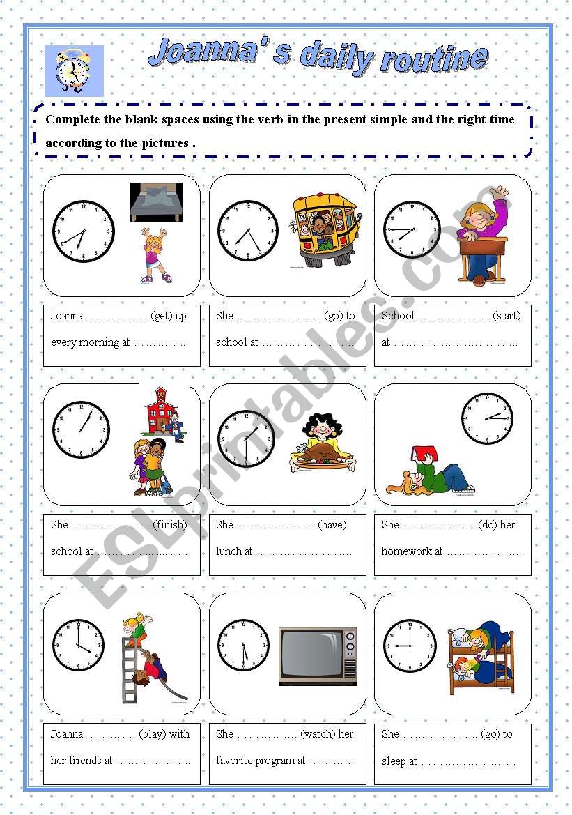 Joanna´s daily routine - ESL worksheet by stamama