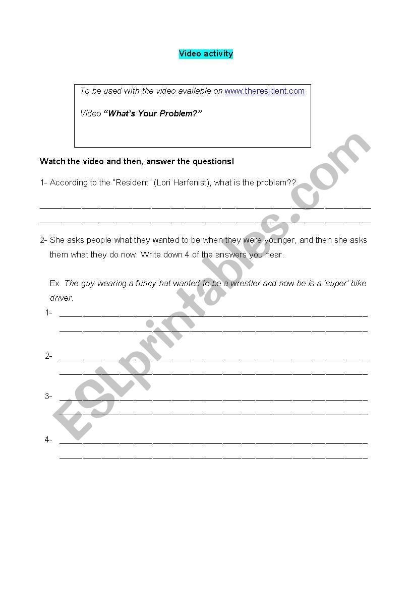 English worksheets: what´s the problem?