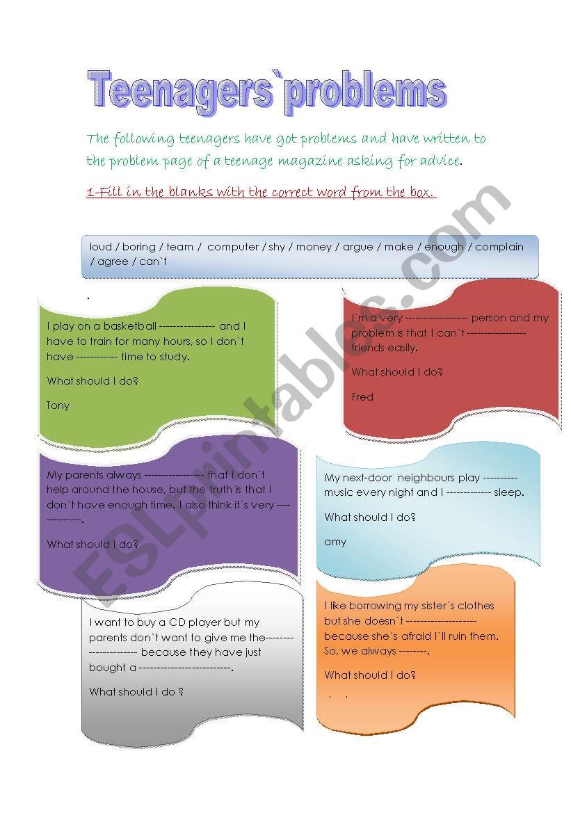 teenagers´ problems - ESL worksheet by yousri