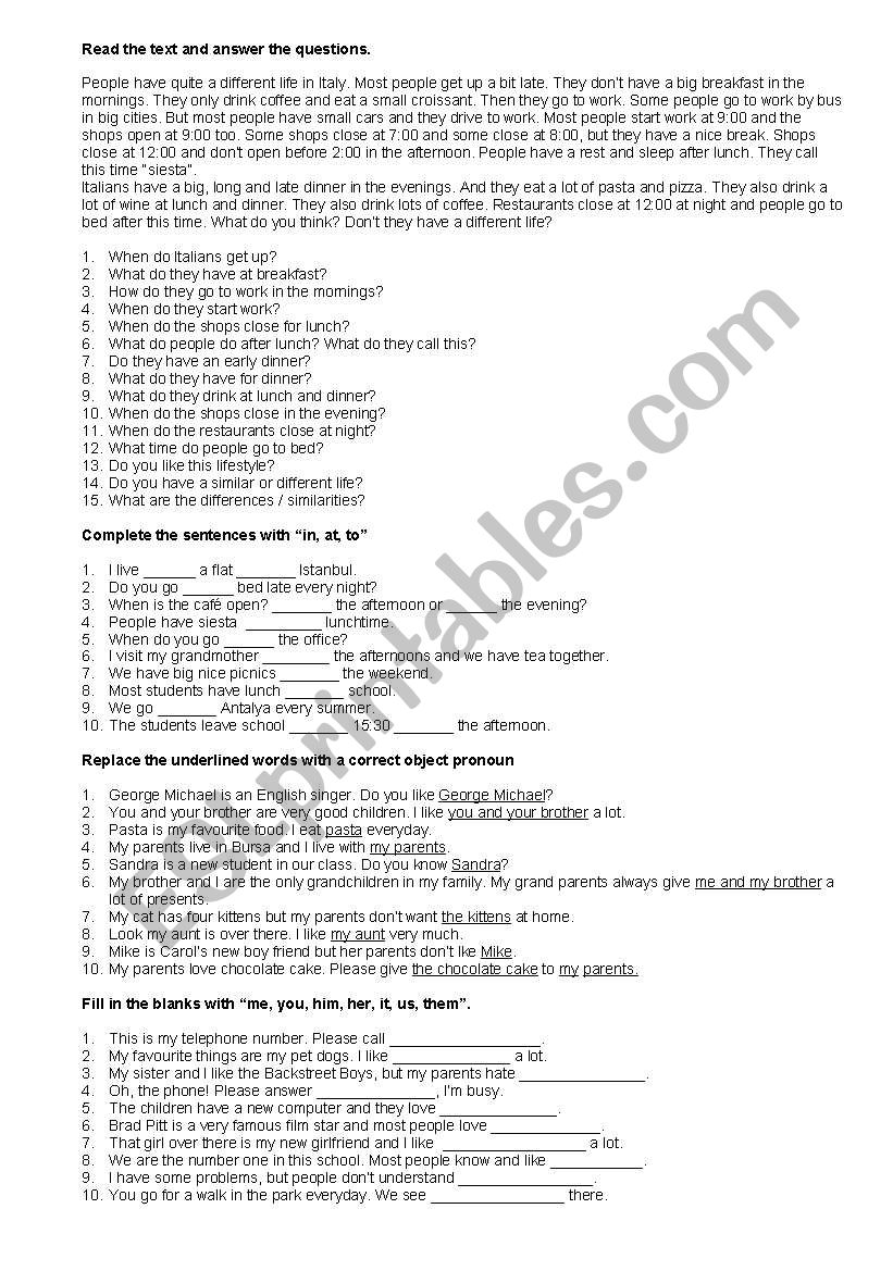 Reading Exercises - ESL worksheet by minikserce Reading Exercises - ESL worksheet by minikserce
