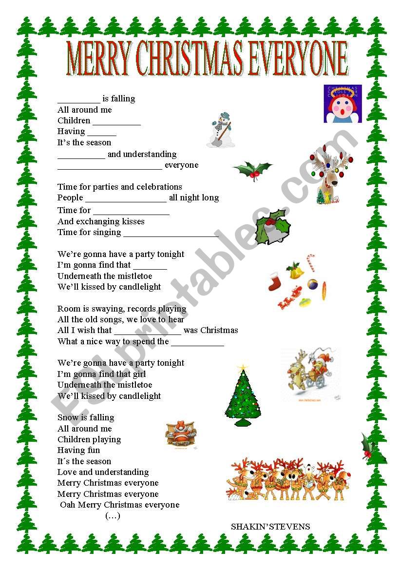 MERRY CHRISTMAS EVERYONE - SHAKIN´ STEVENS - ESL worksheet by Teresa ...