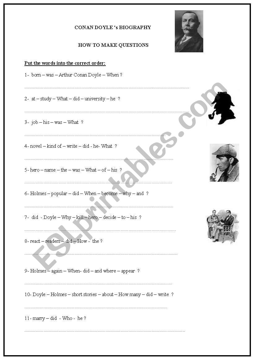 English worksheets: Questions on Conan Doyle´s biography