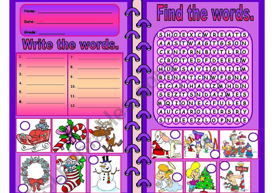 Christmas Word Search ESL Worksheet By Lizsantiago