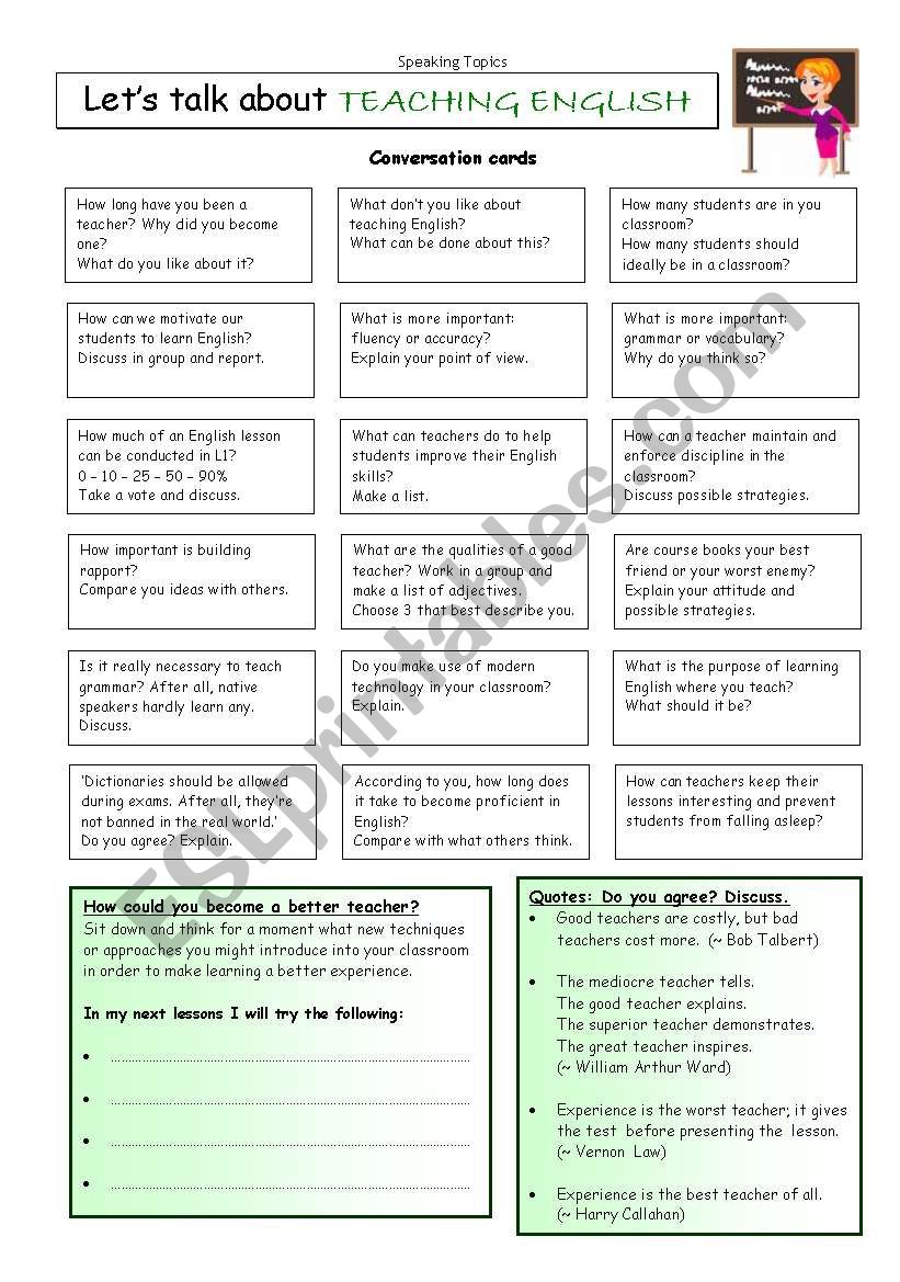 Let´s talk about TEACHING ENGLISH - ESL worksheet by PhilipR