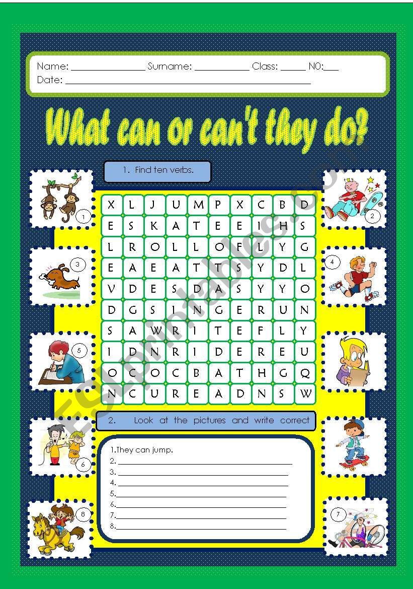 What can or can´t they do? - ESL worksheet by miss-o