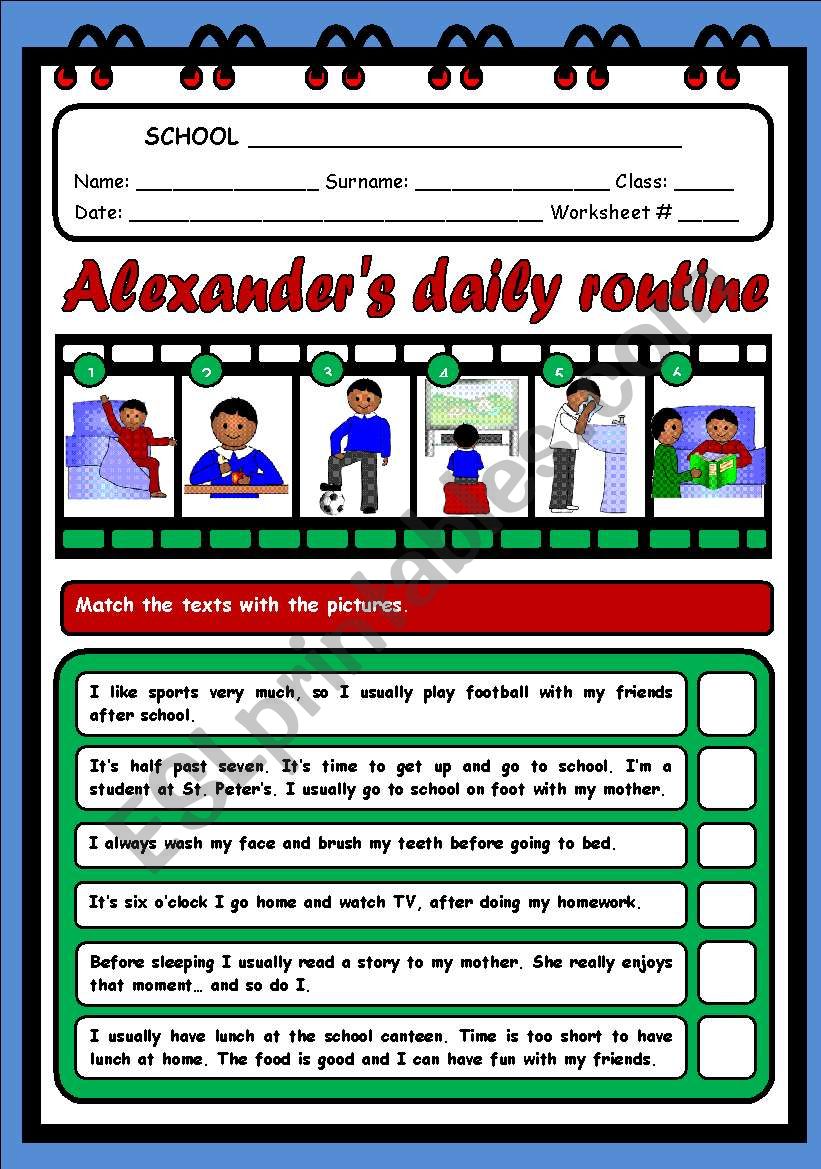 ALEXANDER´S DAILY ROUTINE (2 PAGES) - ESL worksheet by evelinamaria