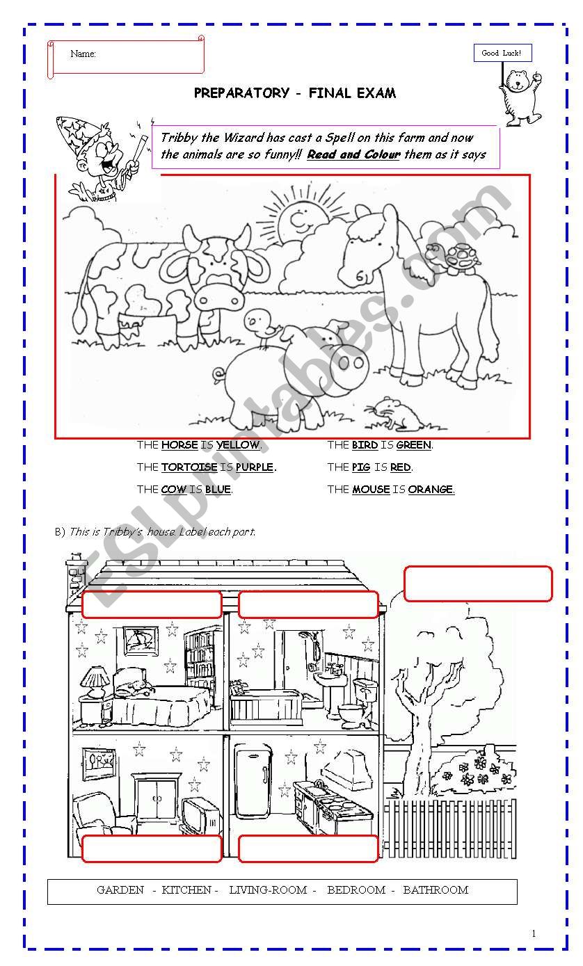Test – little kids – 2 PAGES - EDITABLE - B&W - ESL worksheet by Vivi Quir