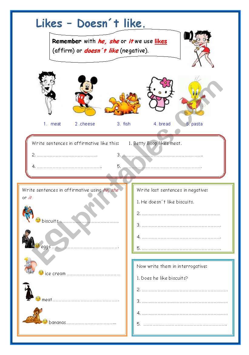 LIKES - DOESN´T LIKE - ESL worksheet by trosmiña