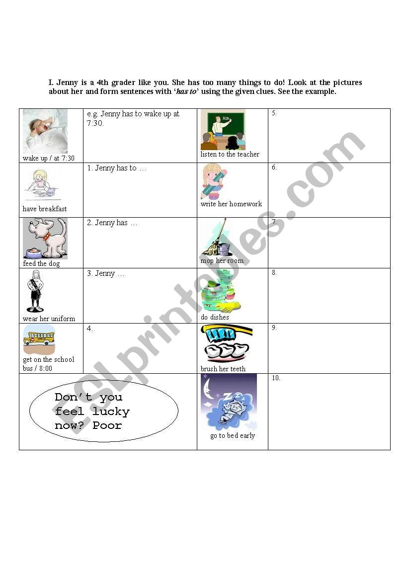 Modals ´have to´ ´has to´ - ESL worksheet by zummy