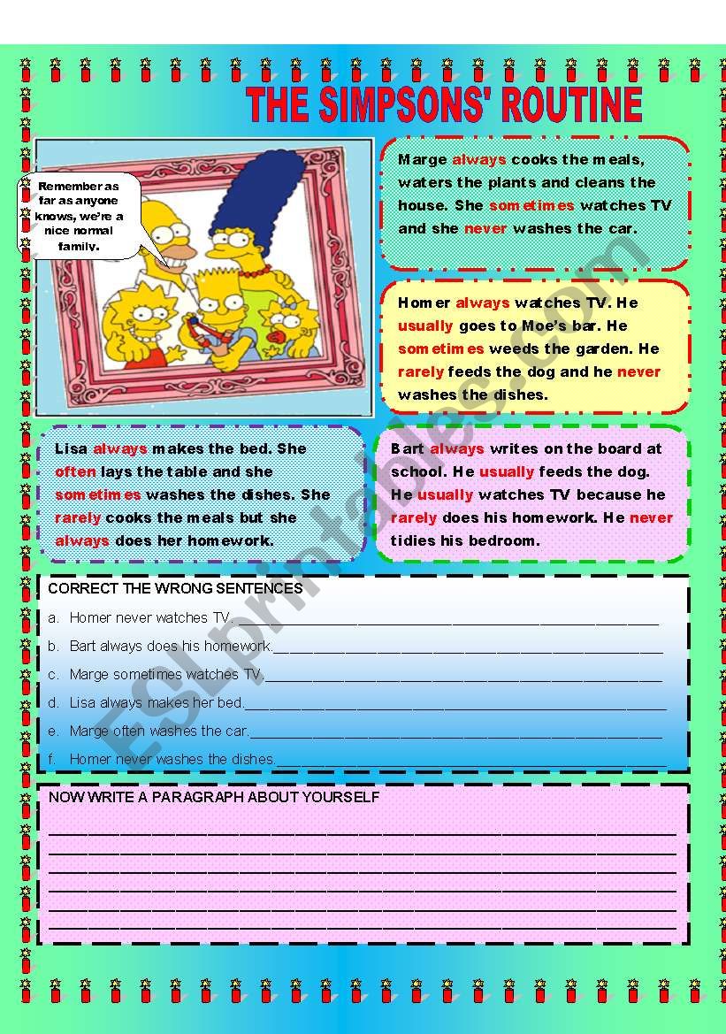 THE SIMPSONS´ ROUTINE - ESL worksheet by lagringa