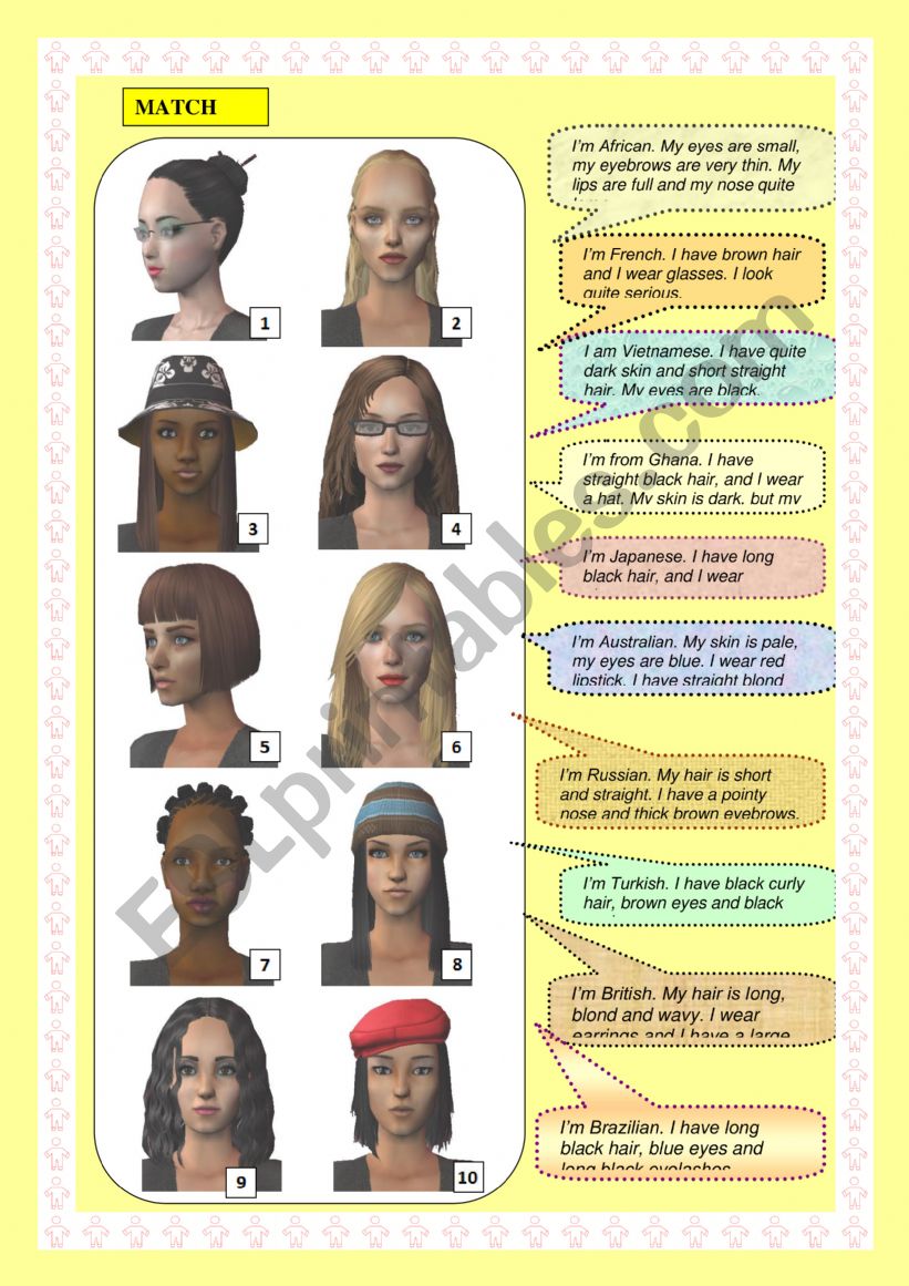 Match the faces with the descriptions (face - adjectives) - ESL ...