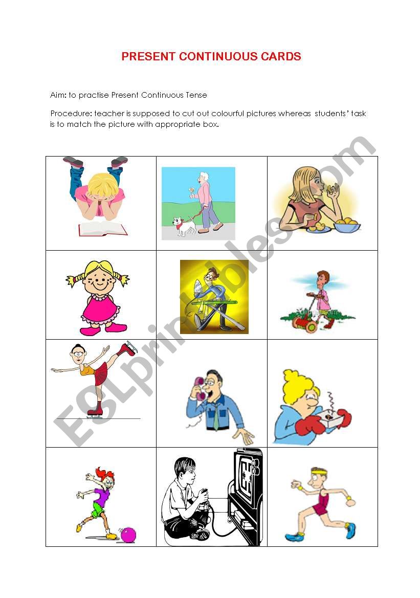English Worksheets Present Continuous Cards