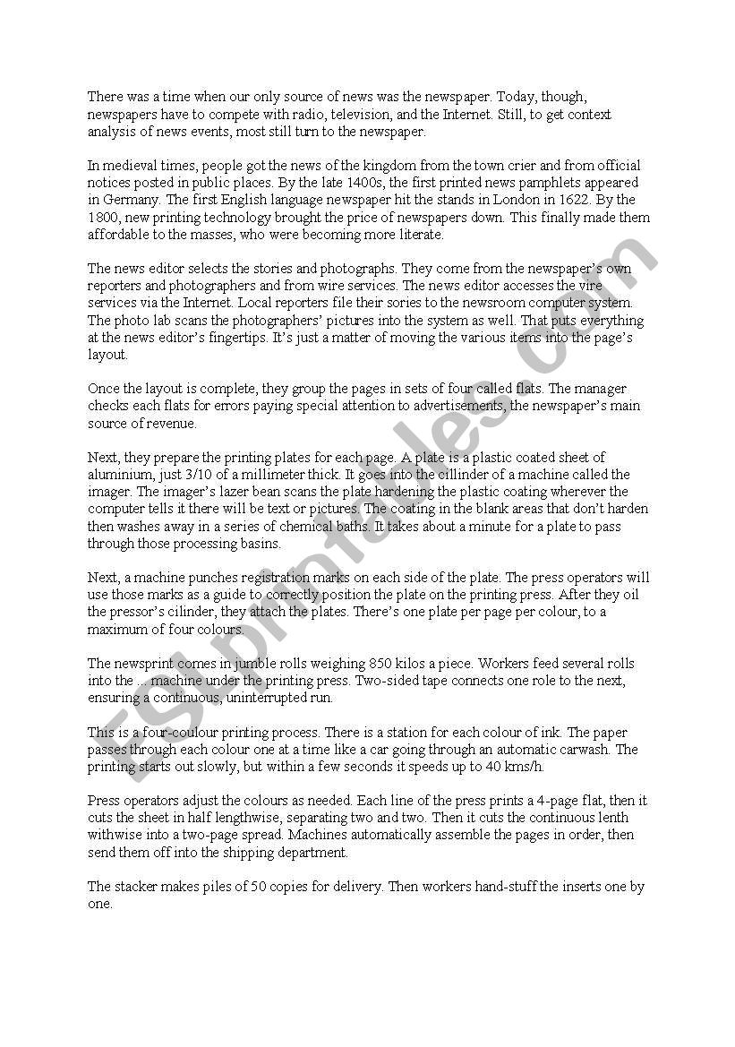 English worksheets: How it´s made? - Newspapers - Listening Comprehension