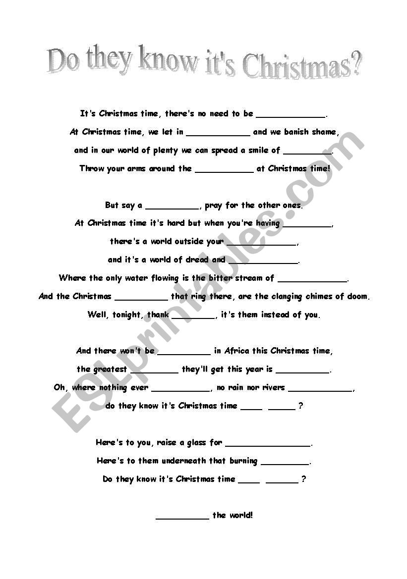 Song - Do they know it´s Christmas? - ESL worksheet by zooflo