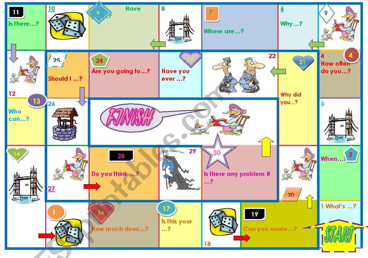 BOARD GAME TEMPLATE ALL LEVELS RULES INCLUDED ESL Worksheet By eva