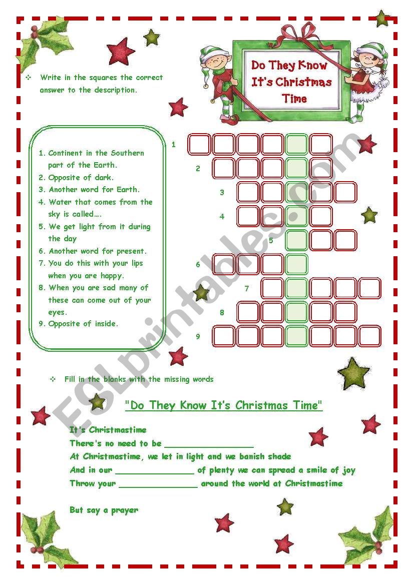 Do They Know It´s Christmas Time - Song *** 3 pages *** - ESL worksheet ...