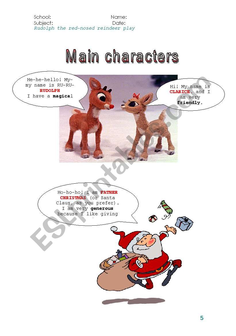 Rudolph´s characters for the short play - 1st part - ESL worksheet by ...