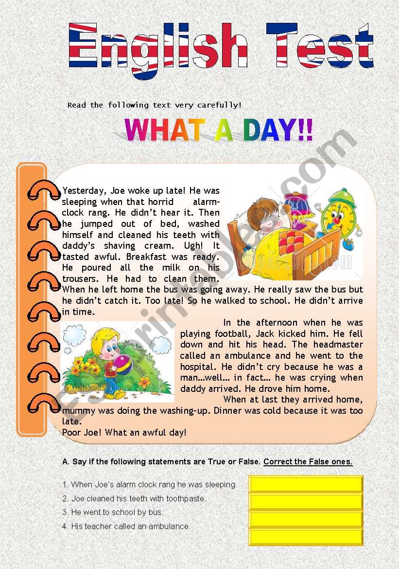 Test «What a Day» - ESL worksheet by TSTF