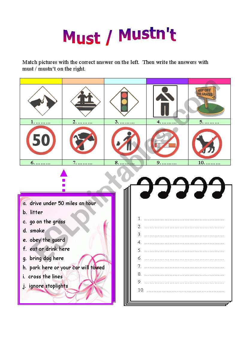 Must/Mustn´t - ESL worksheet by Arayani1991