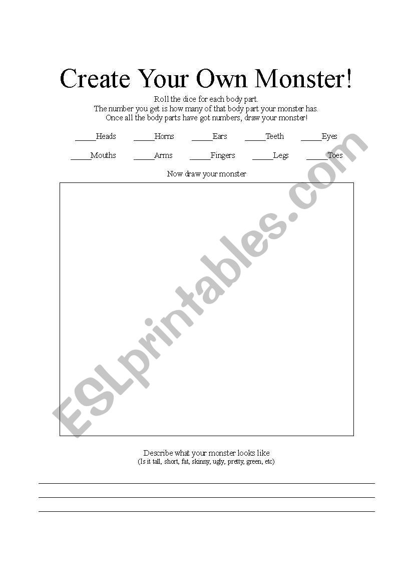 English Worksheets Create Your Own Monster