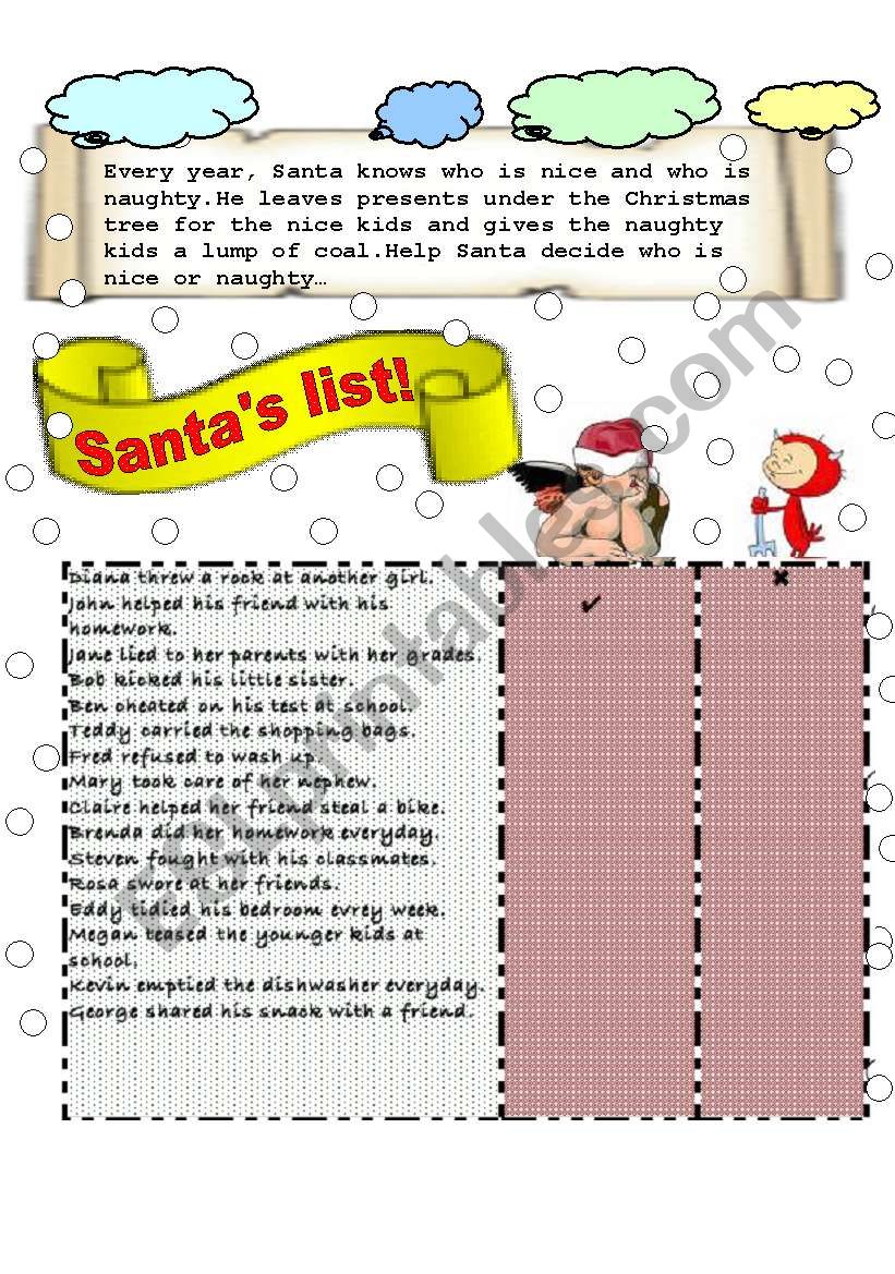 Santa´s list - ESL worksheet by Blumette