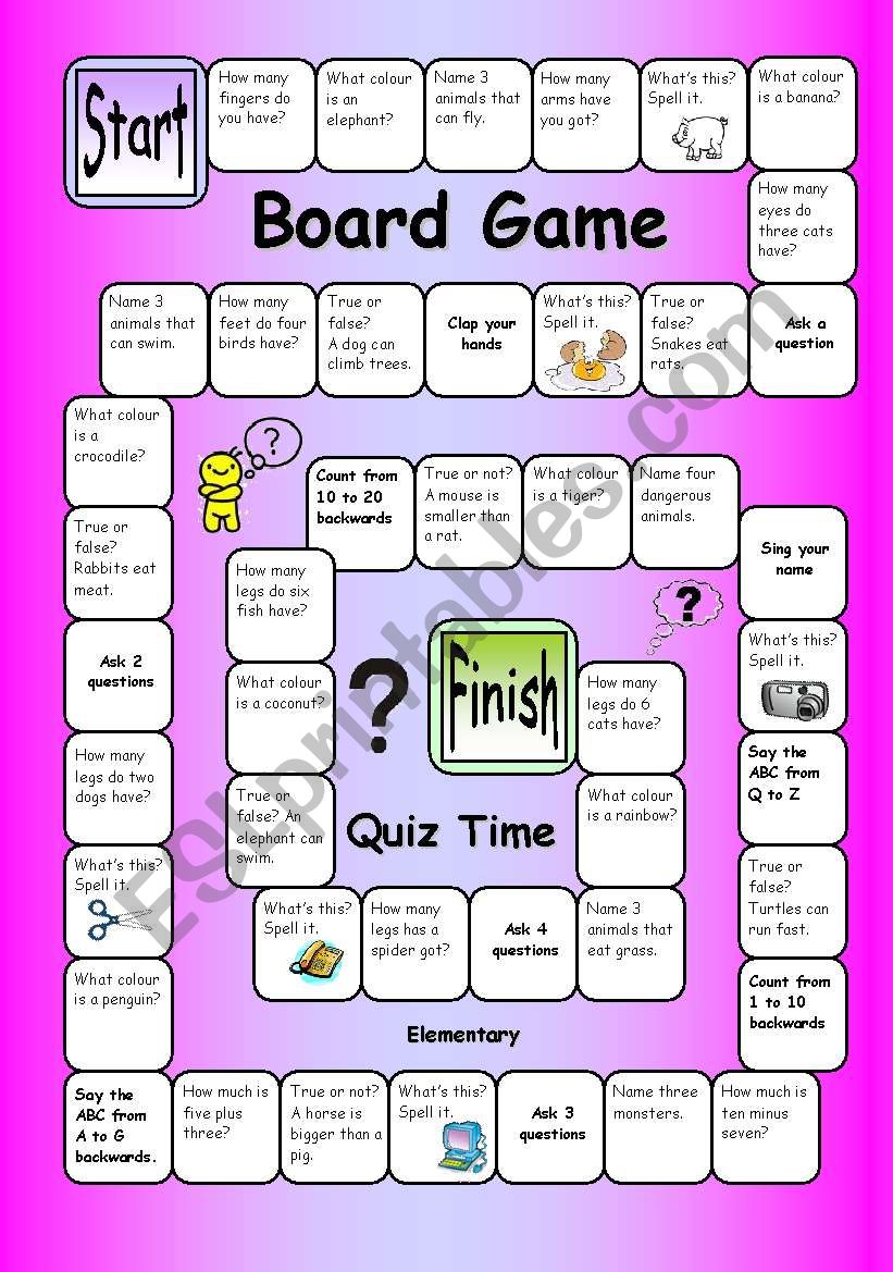Board Game Quiz Time Easy ESL Worksheet By PhilipR