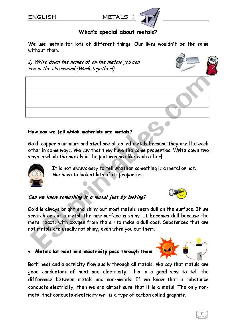 METALS - What´s special about? - Properties - ESL worksheet by Gedanke